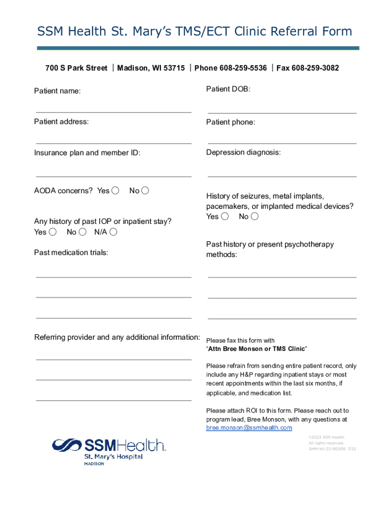 Fillable Online Tms/ect Clinic Referral Fax Email Print - pdfFiller