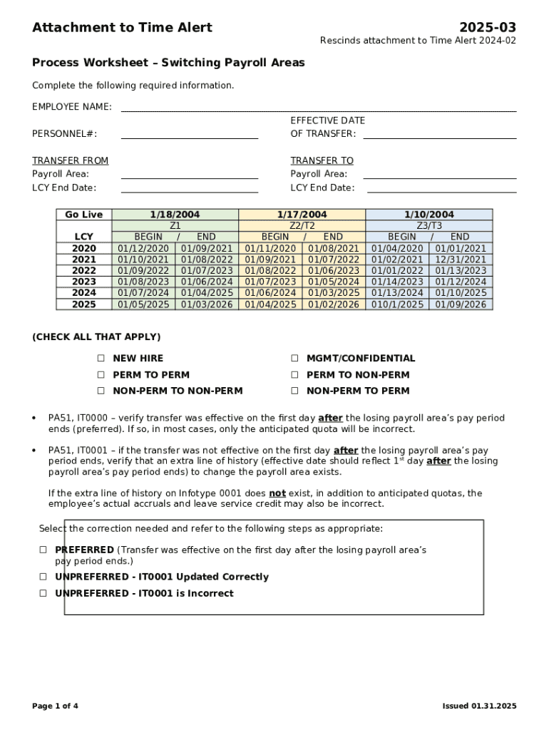 Process Worksheet - Switching Payroll Areas Doc Template | pdfFiller