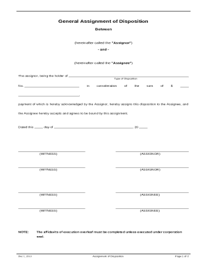 General Assignment of Disposition Doc Template | pdfFiller