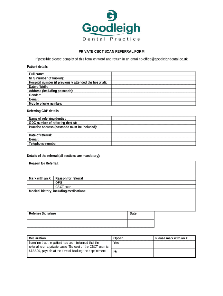 Private Cbct Scan Referral Doc Template | pdfFiller