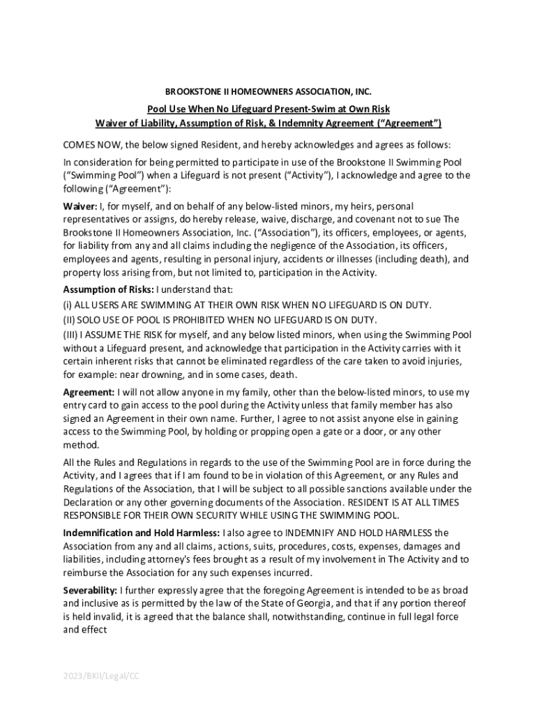 Fillable Online Brookstone Ii Swimming Pool Waiver Fax Email Print ...