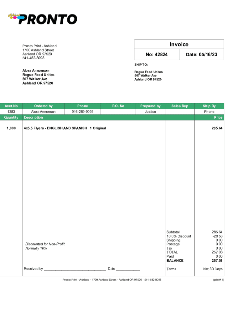 Fillable Online Pronto Print Invoice Fax Email Print - pdfFiller