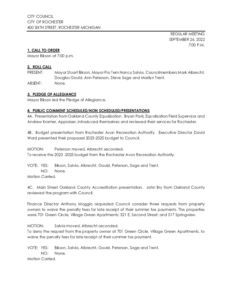 Fillable Online 400 SIXTH STREET, ROCHESTER MICHIGAN Fax Email Print - pdfFiller