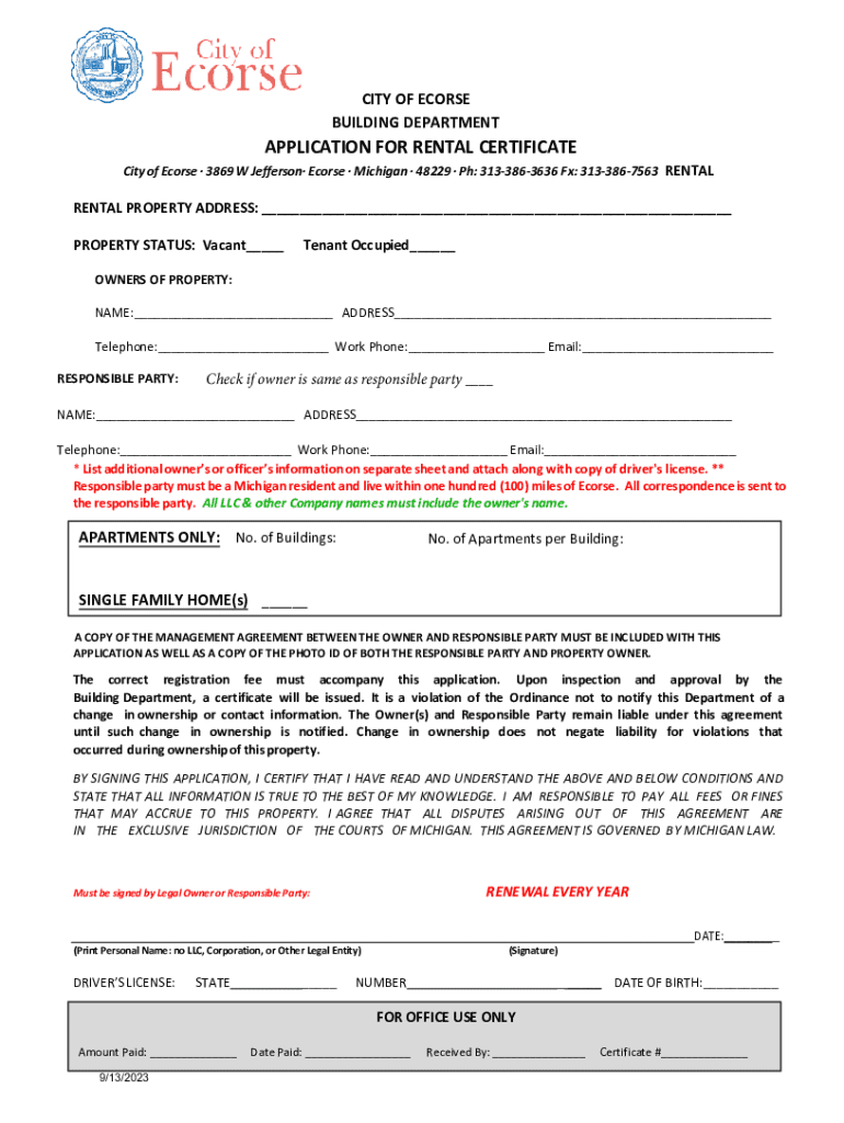 Fillable Online Application for Rental Certificate Fax Email Print ...