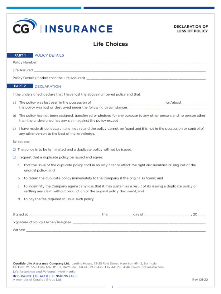 Fillable Online Declaration of Loss of Policy Fax Email Print - pdfFiller