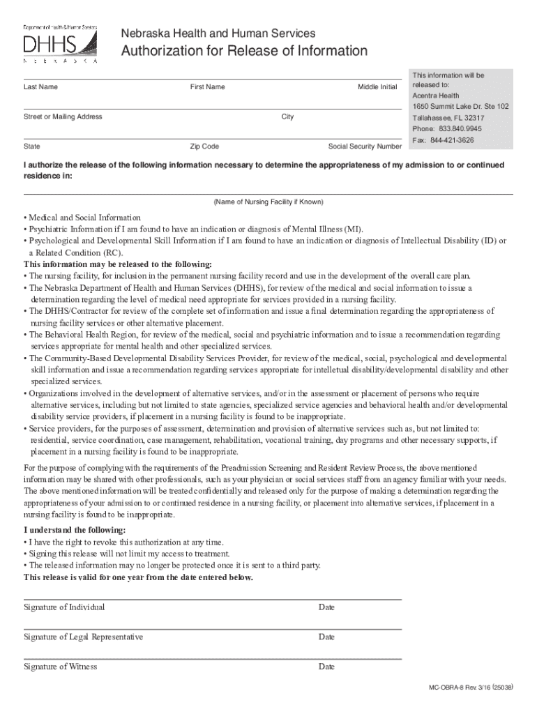 Fillable Online Nebraska Health and Human Services Authorization Fax Email Print - pdfFiller