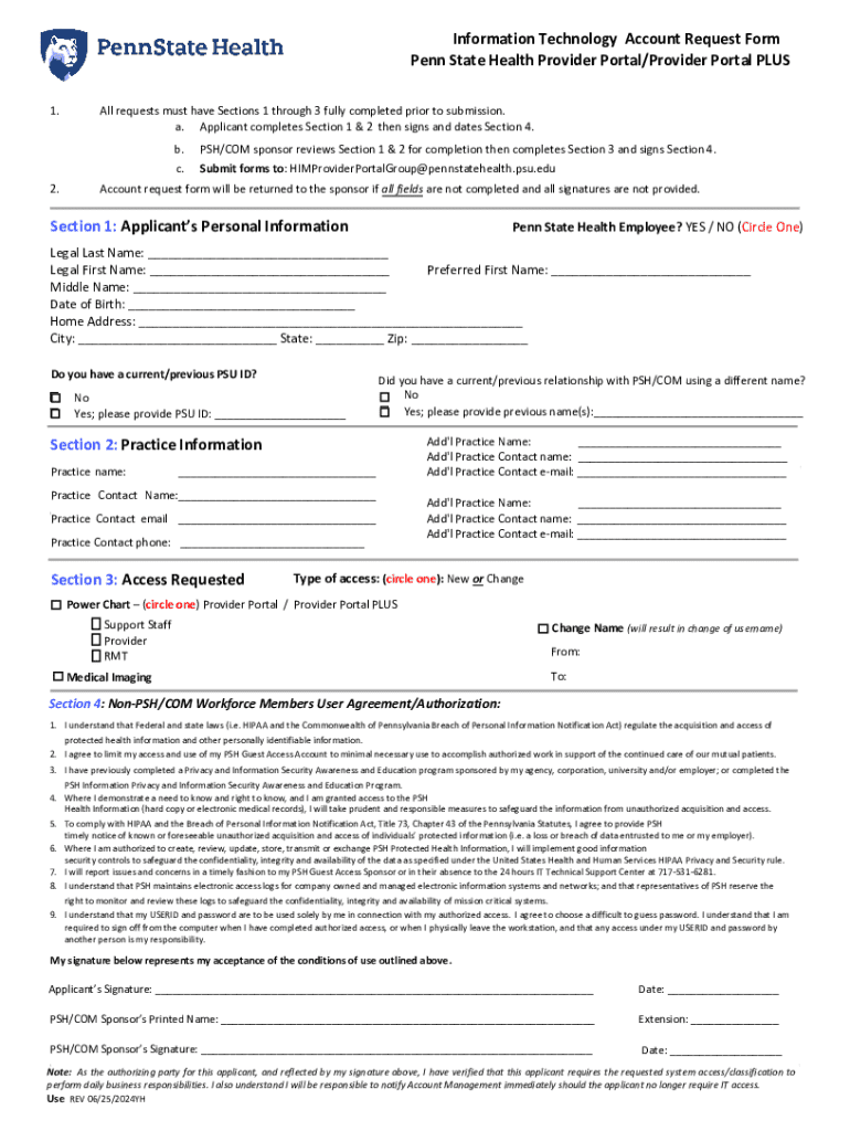 Fillable Online Penn State Health Provider Portal/provider Portal Plus ...