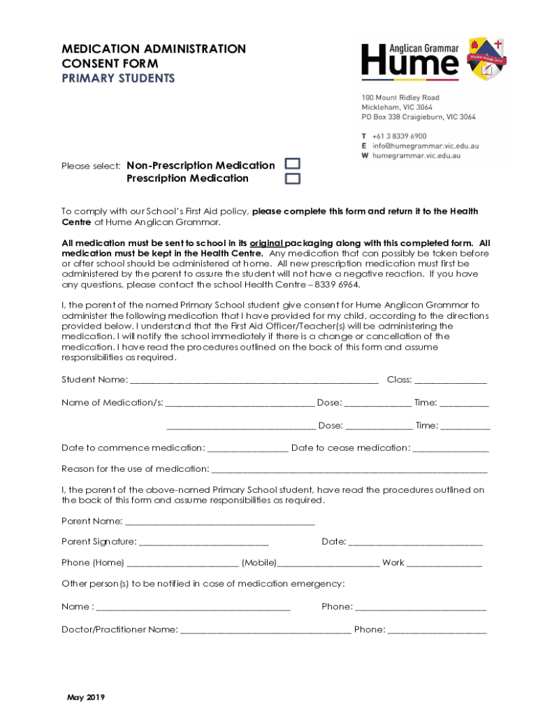 Fillable Online Medication Consent Form for Primary Students Fax Email ...