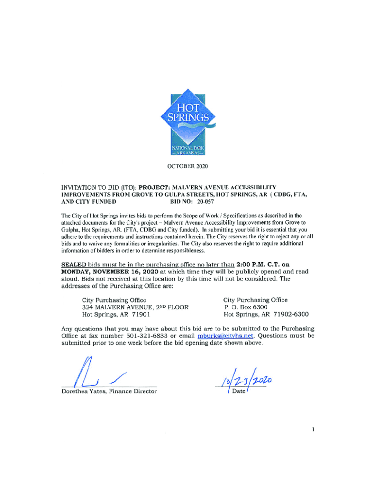 Fillable Online City of Hot Springs, Arkansas - Acknowledgement of ...