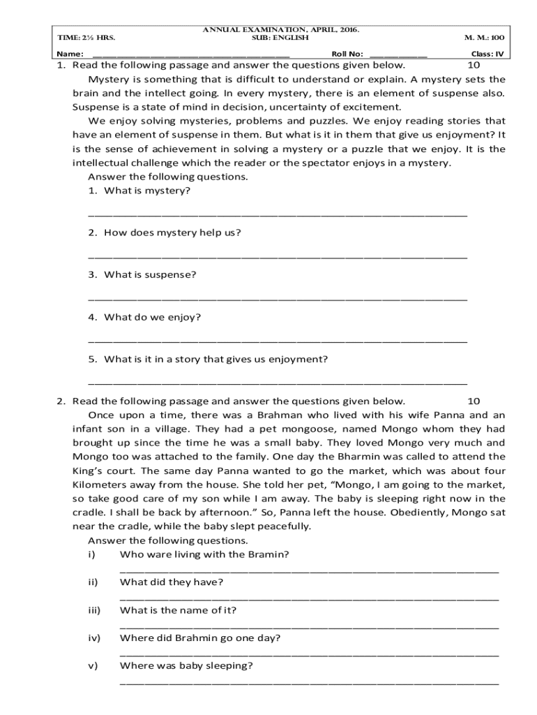 Fillable Online Read the following passage and answer the questions given below Fax Email Print ...