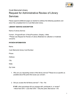 Fillable Online Cook Memorial Library - Request for Administrative ...