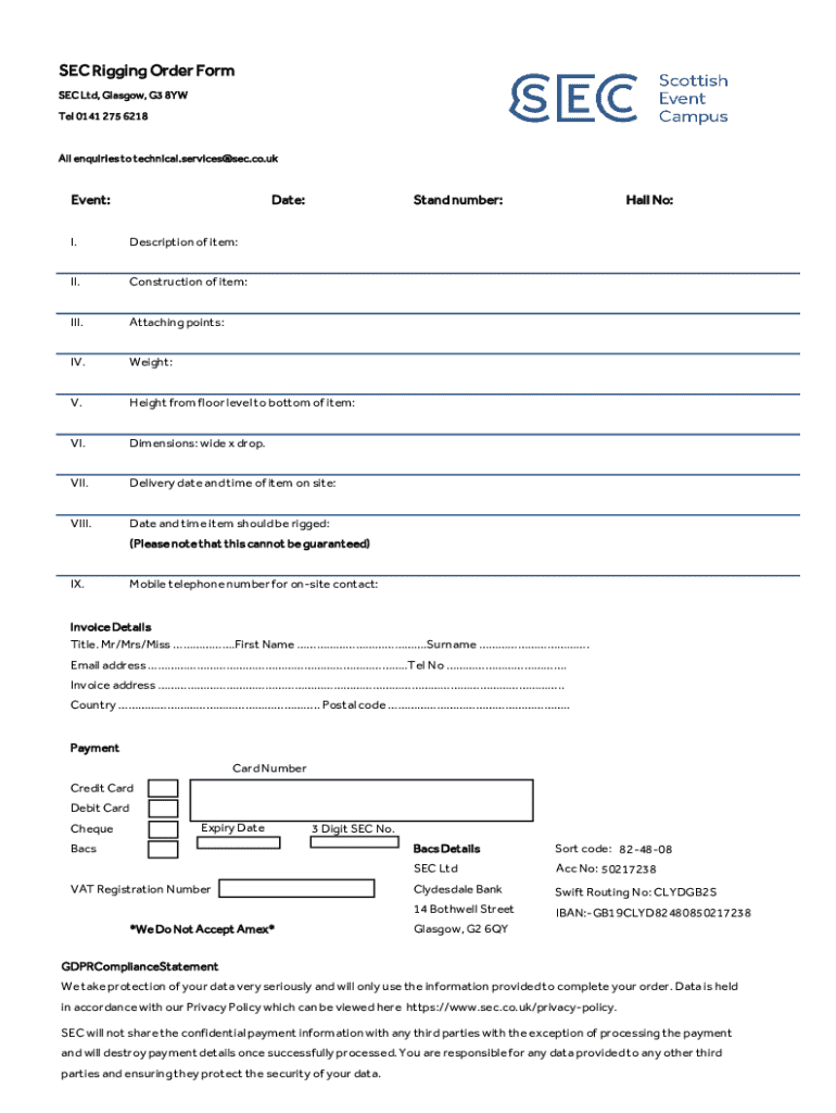 Fillable Online Sec Rigging Order Form Fax Email Print - pdfFiller