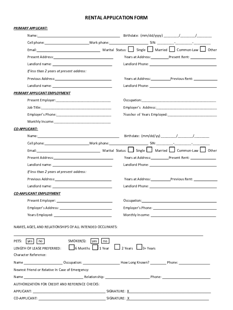 Fillable Online Rental Application Form Fax Email Print - pdfFiller