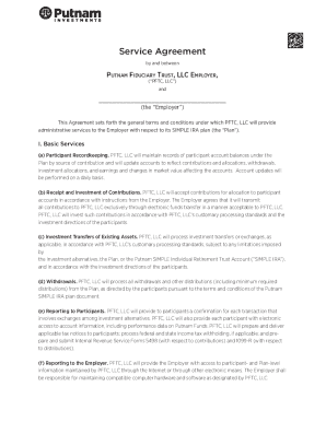 Fillable Online Service Agreement Between Putnam Fiduciary Trust, Llc ...
