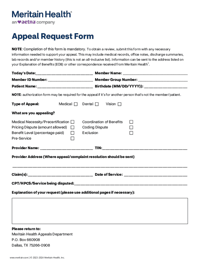Fillable Online Appeal Request Form Fax Email Print - pdfFiller