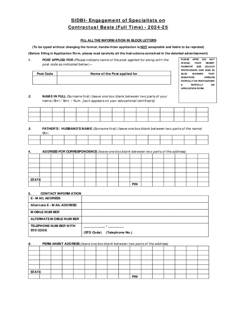 Fillable Online Engagement of Specialists on Contractual Basis (full Time) - 2024-25 Fax Email ...
