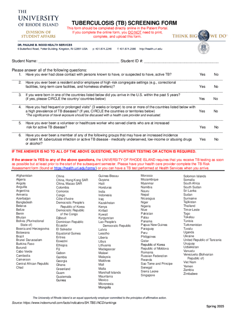 Fillable Online Tuberculosis (tb) Screening Form Fax Email Print ...