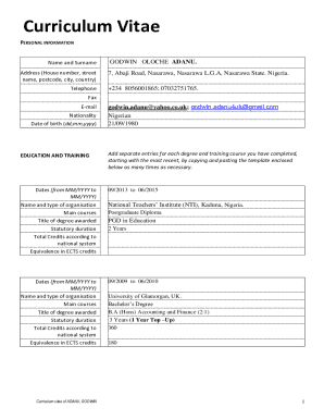 Fillable Online Curriculum Vitae of Godwin Oloche Adanu Fax Email Print - pdfFiller