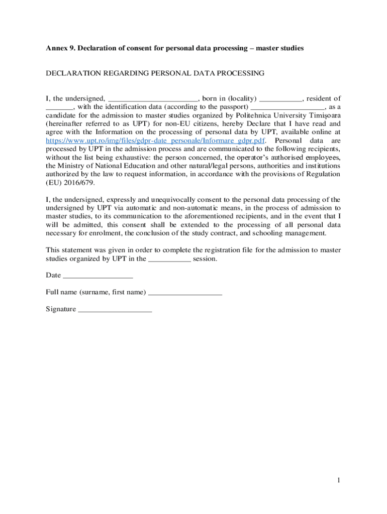 Fillable Online Declaration of Consent for Personal Data Processing Fax Email Print - pdfFiller