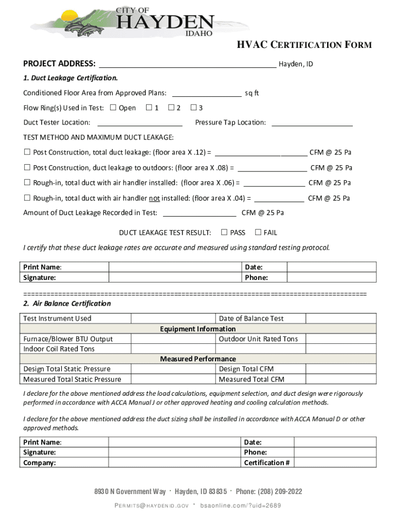 Fillable Online Hvac Certification Form Fax Email Print - pdfFiller