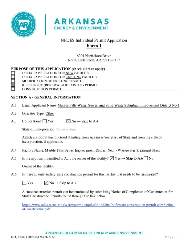 Fillable Online Npdes Individual Permit Application for Marble Falls ...