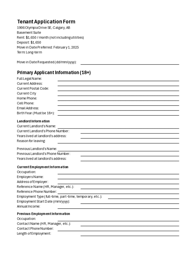 Fillable Online Tenant Application Form Fax Email Print - pdfFiller