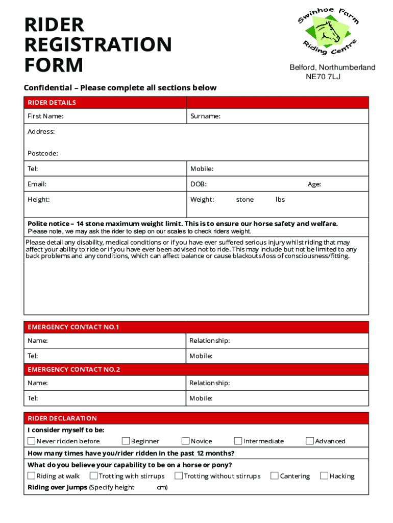 Fillable Online Rider Registration Form Fax Email Print - pdfFiller