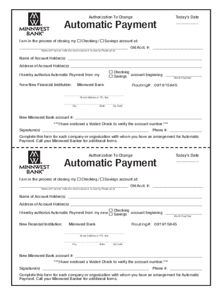 Fillable Online Authorization to Change Automatic Payment Fax Email Print - pdfFiller