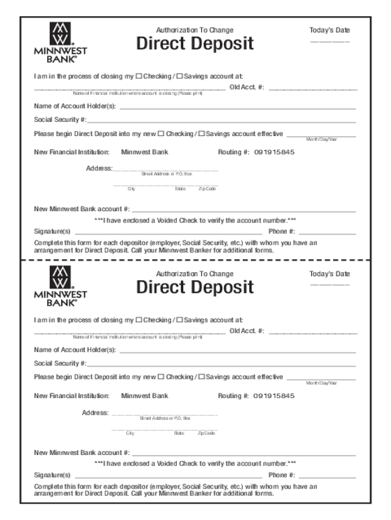 Fillable Online Authorization to Change Direct Deposit Fax Email Print - pdfFiller