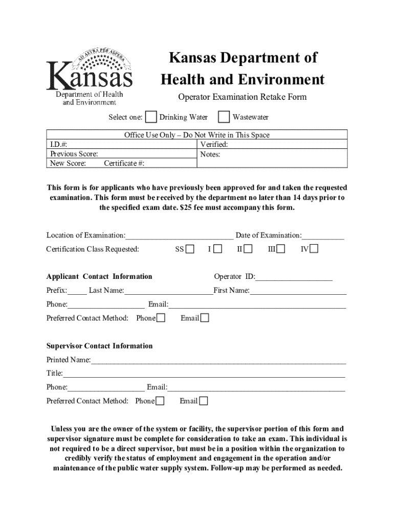 Fillable Online Kansas Department of Health and Environment Operator ...