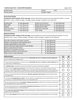 Fillable Online Teacher Input Form for Section 504 Evaluation Fax Email ...