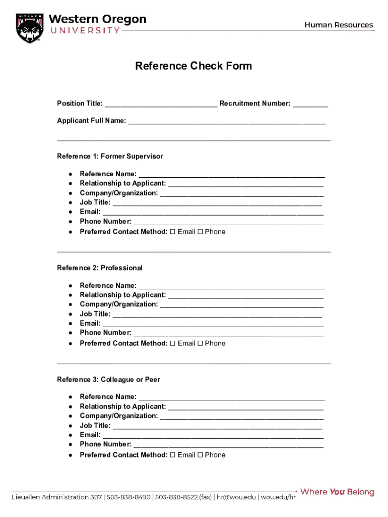 Fillable Online Reference Check Form Fax Email Print - pdfFiller