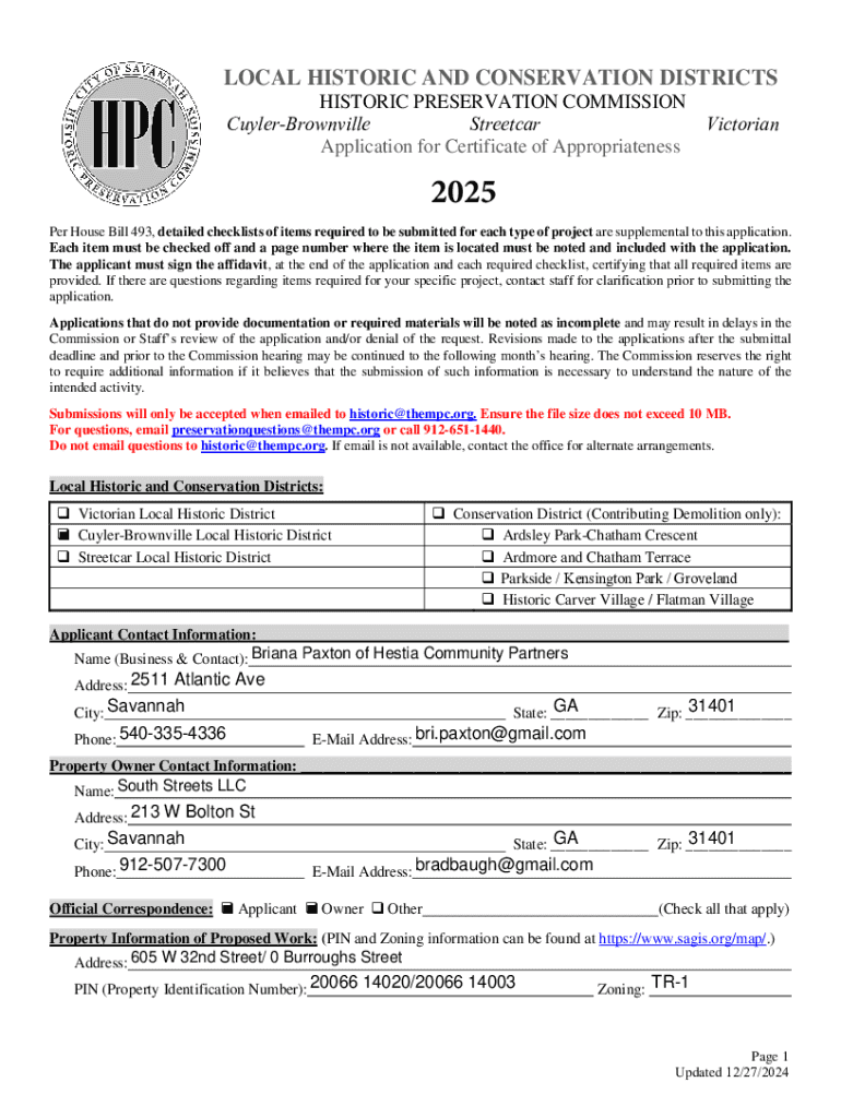 Fillable Online Certificate of Appropriateness Application Fax Email Print - pdfFiller