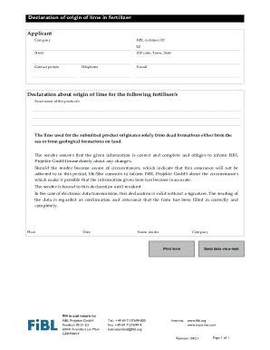 Fillable Online Declaration of Origin of Lime Fax Email Print - pdfFiller