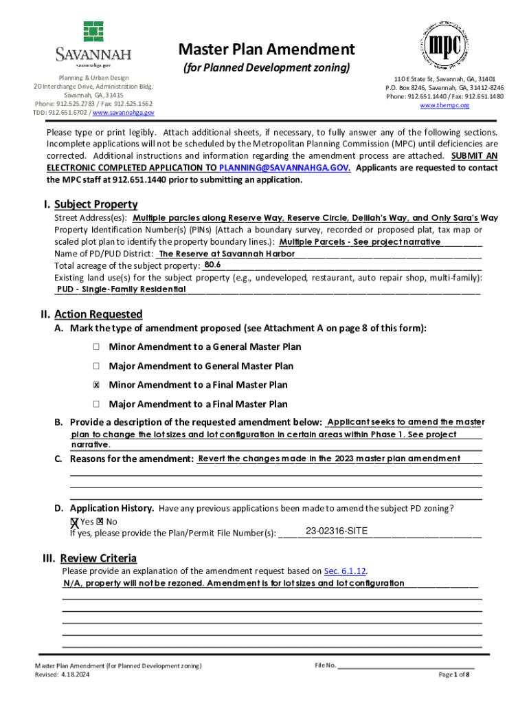 Fillable Online Master Plan Amendment (for Planned Development Zoning) Fax Email Print - pdfFiller
