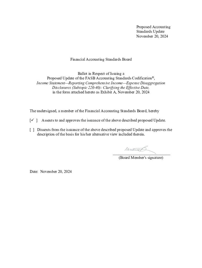 Fillable Online Proposed Update of the Fasb Accounting Standards ...