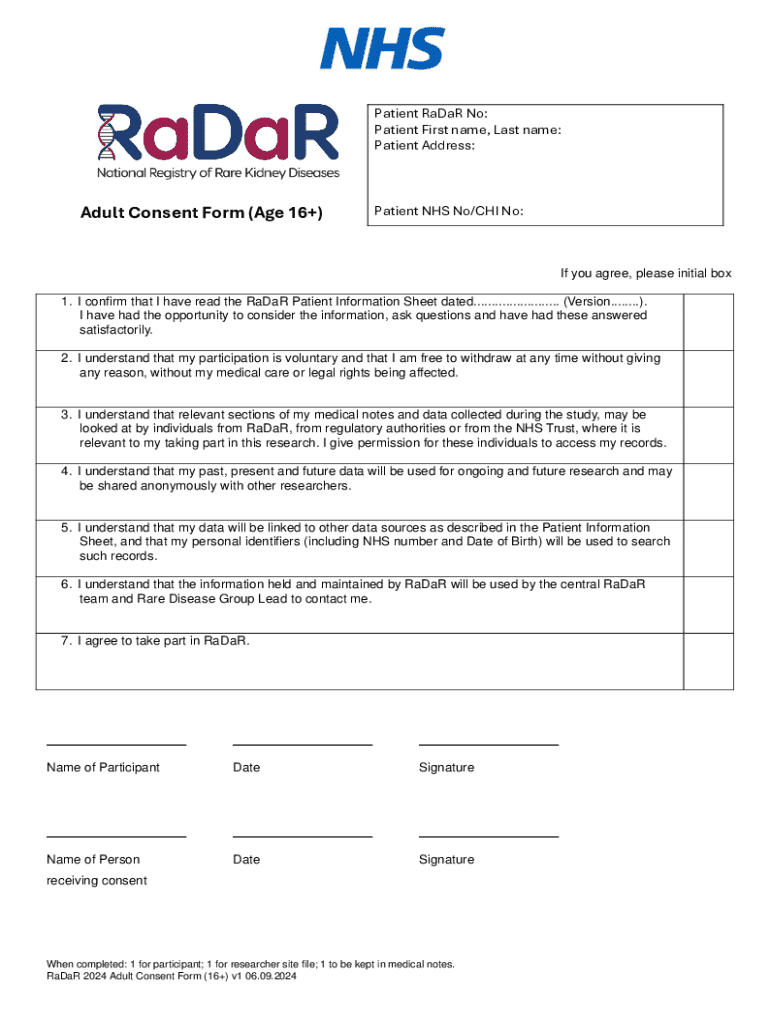 Fillable Online Adult Consent Form (age 16+) Fax Email Print - pdfFiller