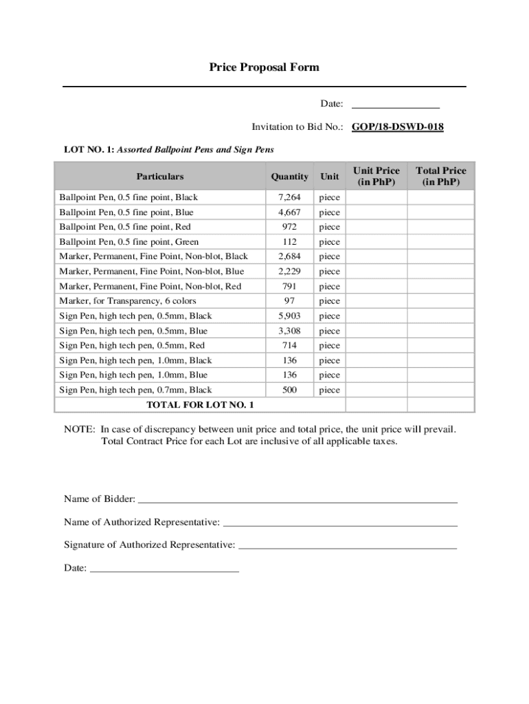 Fillable Online Price Proposal Form for Office Supplies Fax Email Print ...