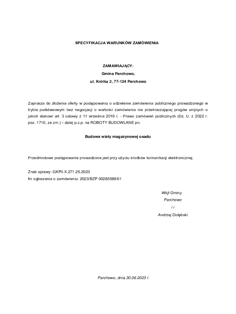 Fillable Online Specyfikacja Warunków Zamówienia Na Budowę Wiaty Magazynowej Osadu Fax Email ...