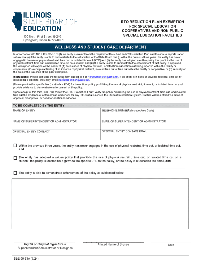 Fillable Online Rto Reduction Plan Exemption for Special Education ...