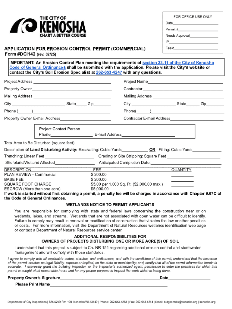 Fillable Online Application for Erosion Control Permit (commercial) Fax ...