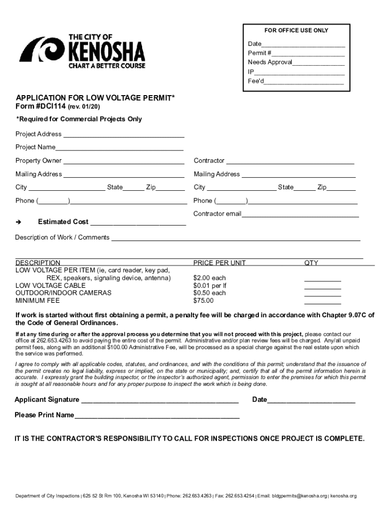 Fillable Online Application for Low Voltage Permit Fax Email Print ...