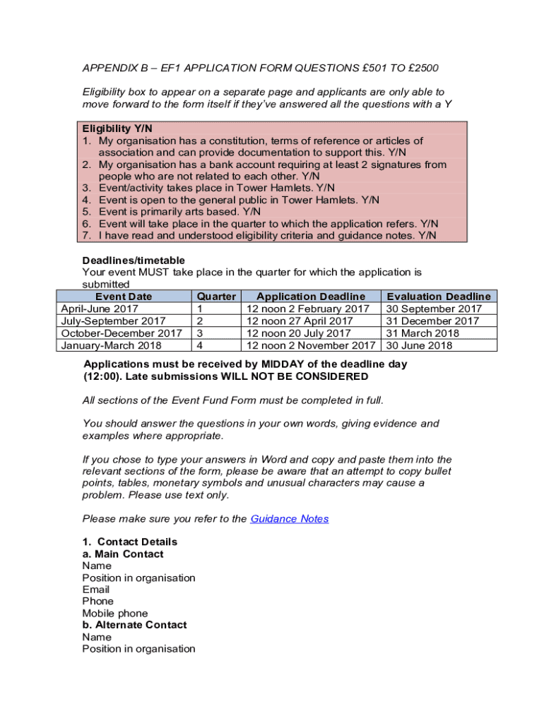 Fillable Online Appendix B – Ef1 Application Form Questions £501 to £2500 Fax Email Print ...