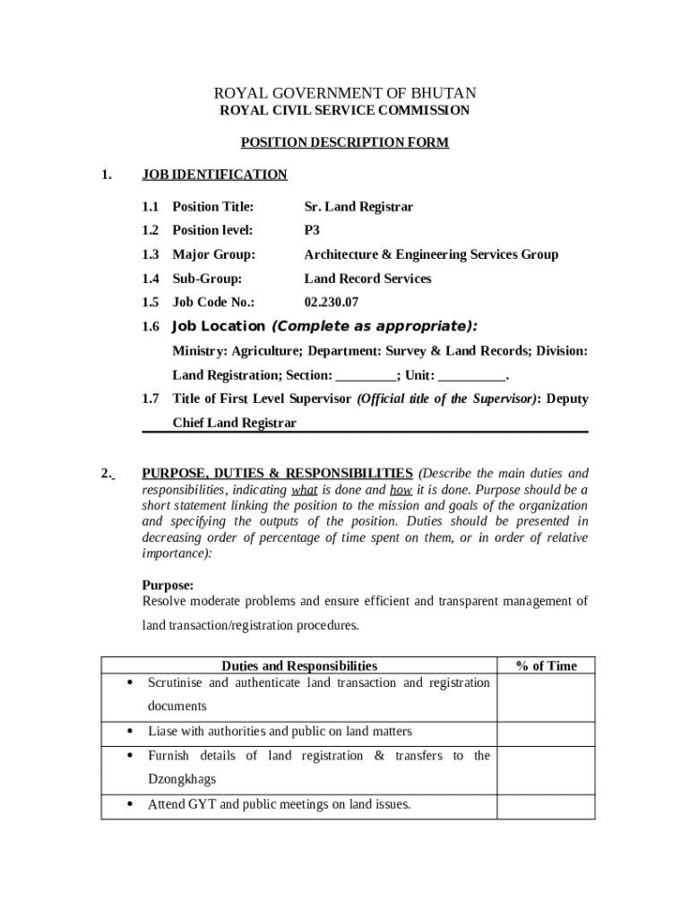Position Description Doc Template | pdfFiller