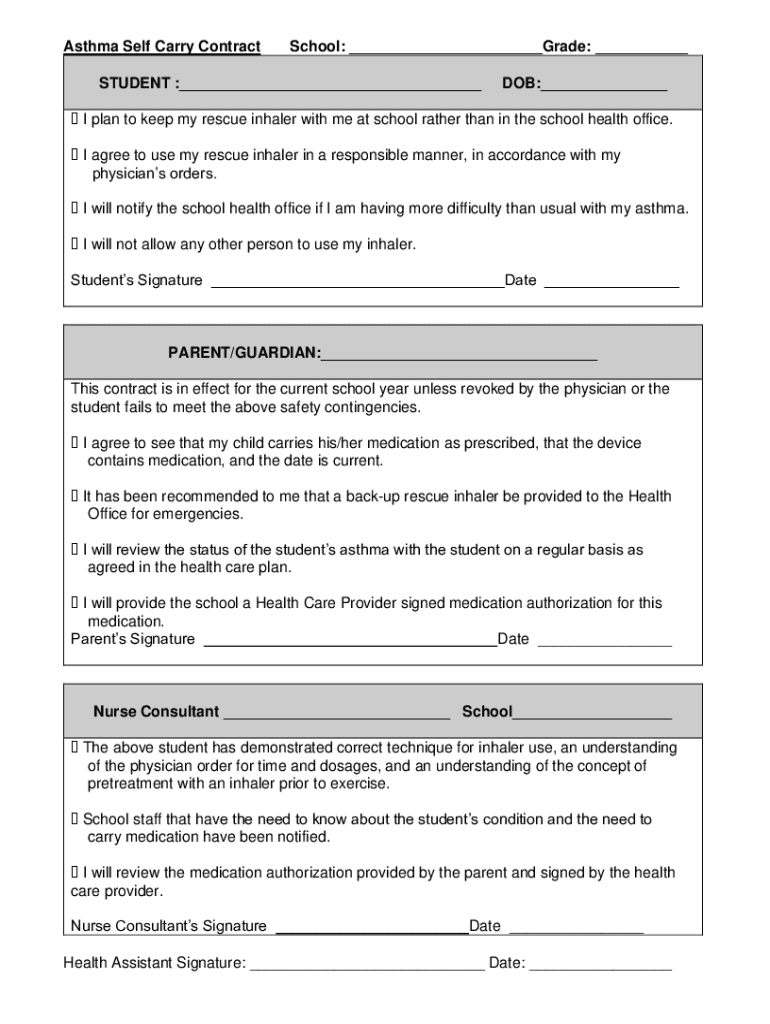 Fillable Online Asthma Self Carry Contract Fax Email Print - pdfFiller