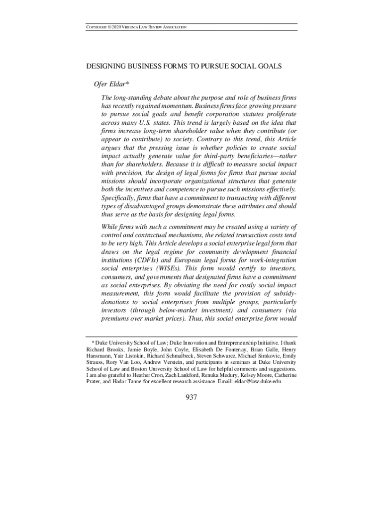 Fillable Online DESIGNING BUSINESS FORMS TO PURSUE SOCIAL GOALS Fax Email Print - pdfFiller