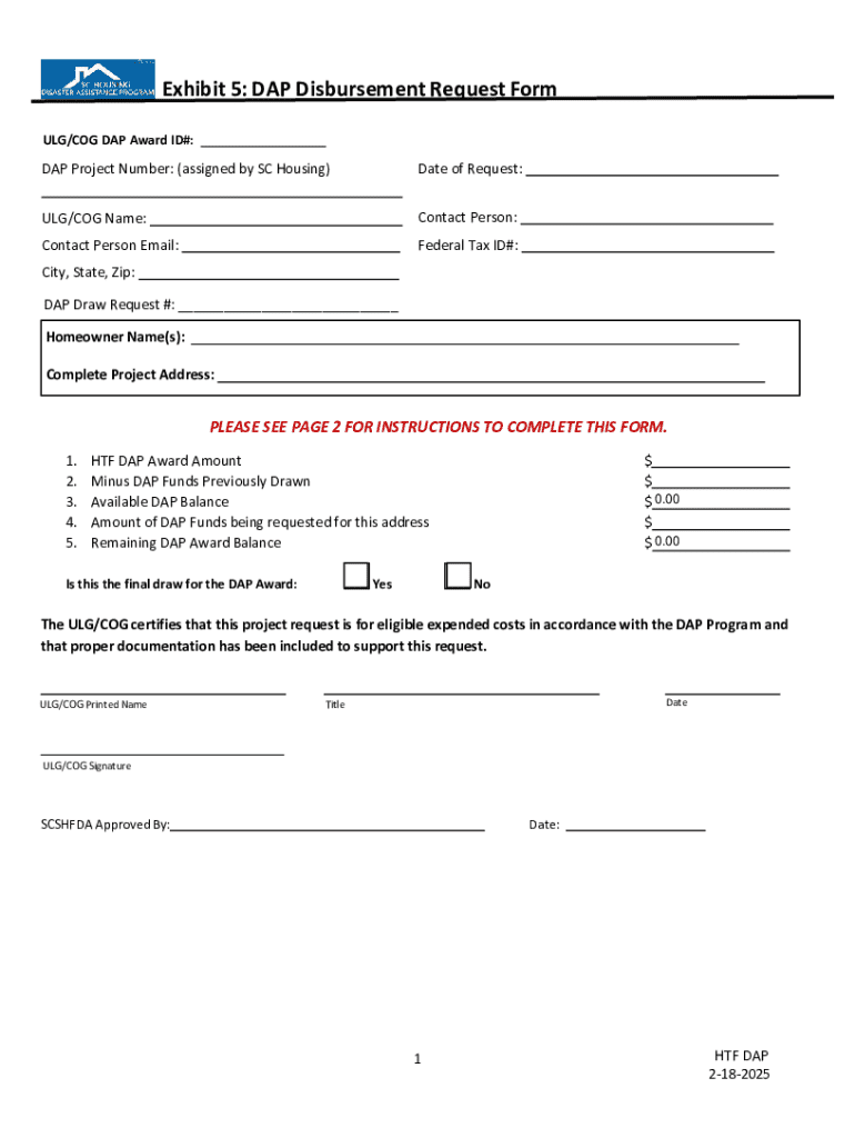 Fillable Online Exhibit 5: Dap Disbursement Request Fax Email Print ...