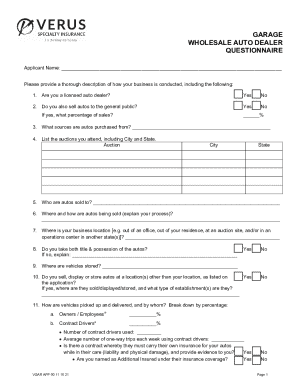 Fillable Online Garage Wholesale Auto Dealer Questionnaire Fax Email ...