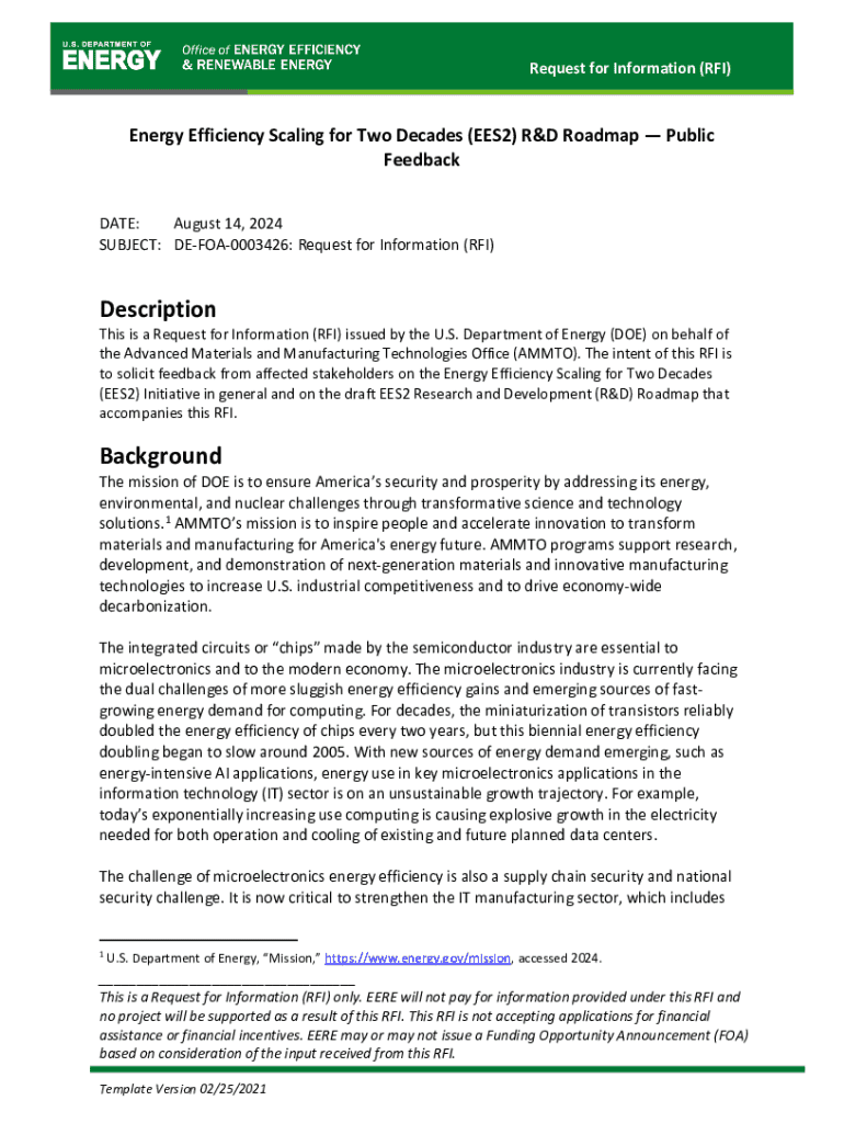 Fillable Online Energy Efficiency Scaling for Two Decades (ees2) R&d Roadmap — Public Feedback ...