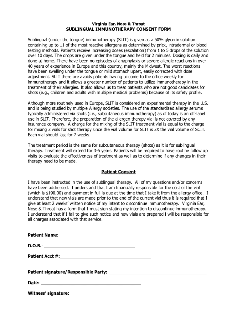 Fillable Online Sublingual Immunotherapy Consent Form Fax Email Print ...